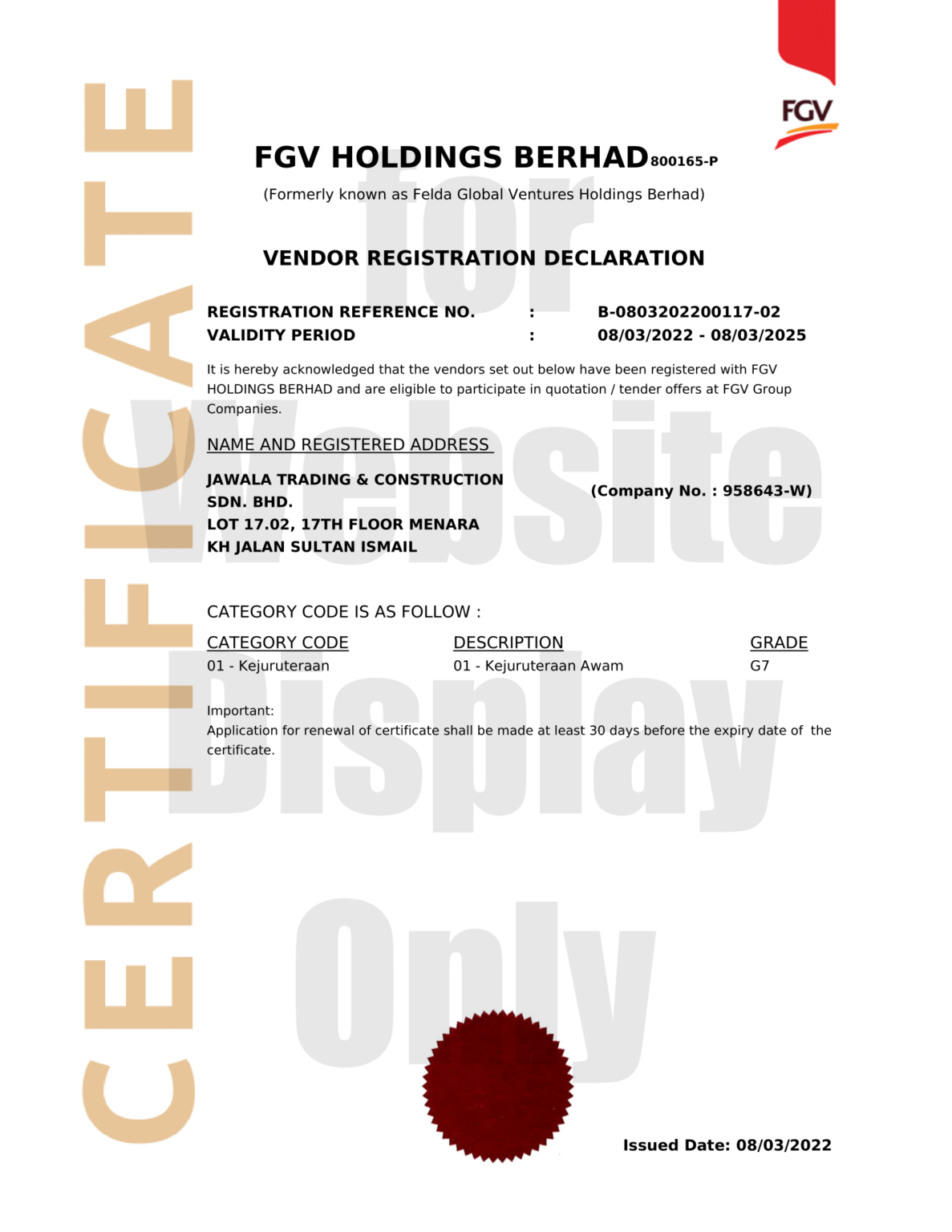 Certifications & Licenses – Jawala Corporation